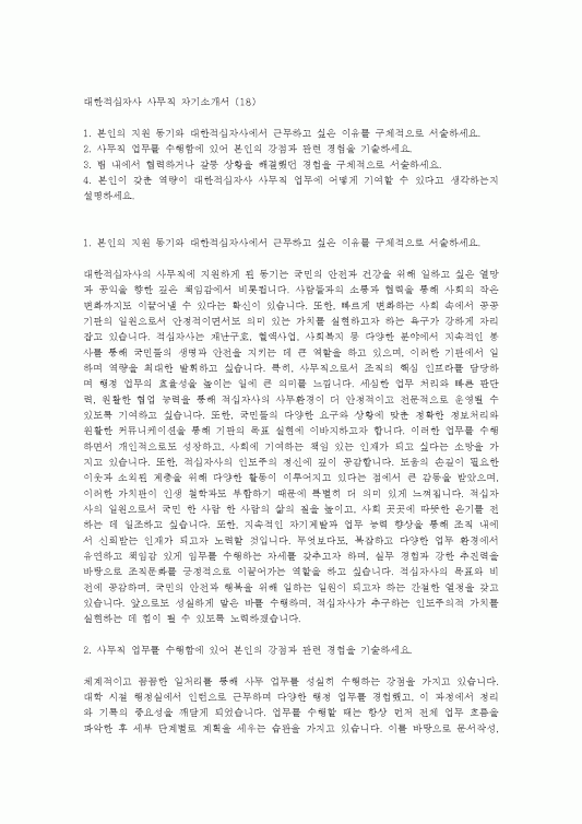 대한적십자사 사무직 자기소개서 (18)