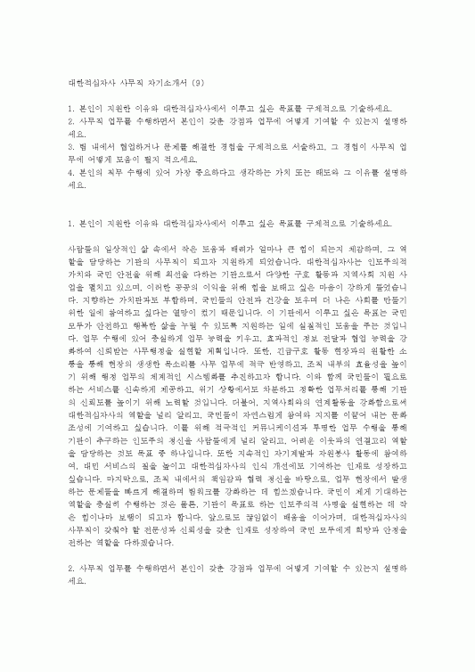 대한적십자사 사무직 자기소개서 (9)
