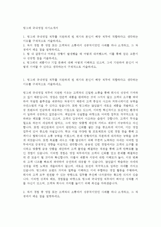 빙그레 국내영업 자기소개서
