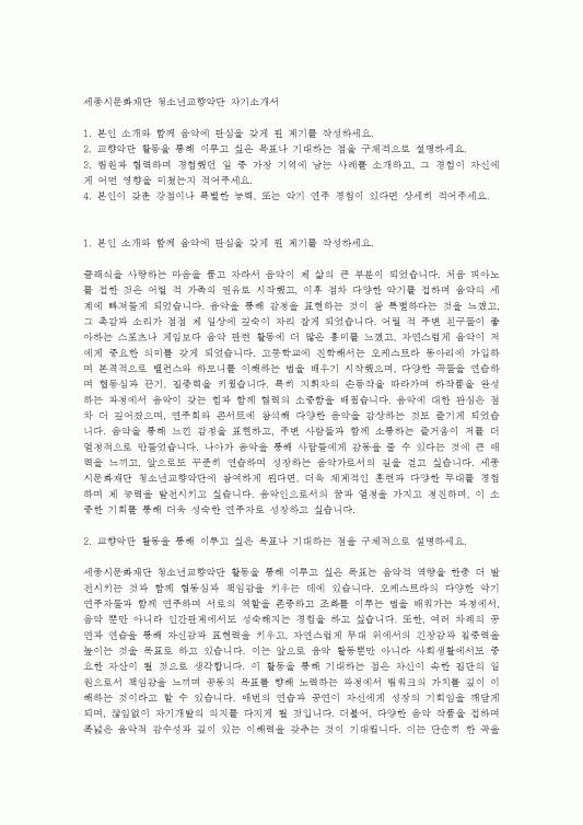 세종시문화재단 청소년교향악단 자기소개서