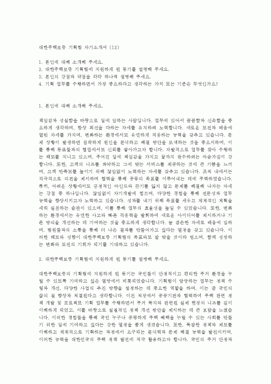 대한주택보증 기획팀 자기소개서 (12)