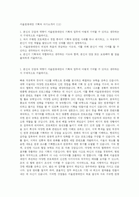 서울관광재단 기획직 자기소개서 (12)