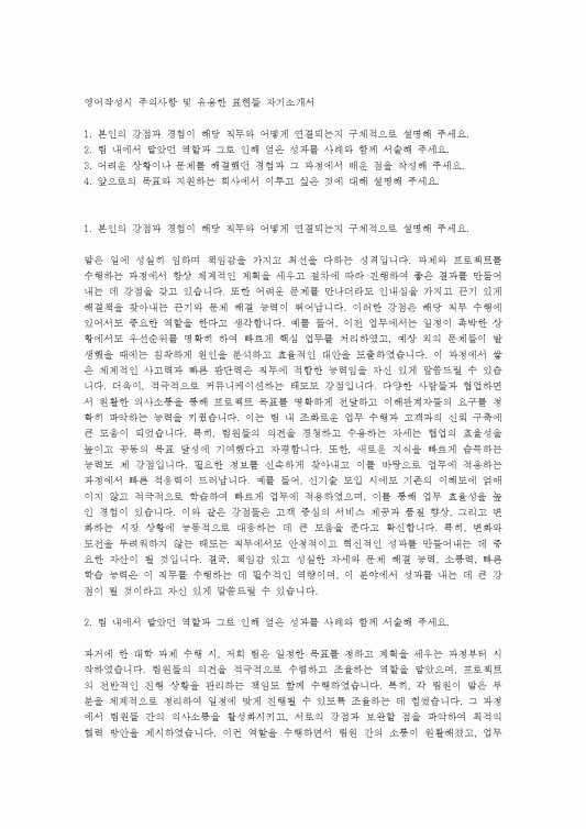 영어작성시 주의사항 및 유용한 표현들 자기소개서
