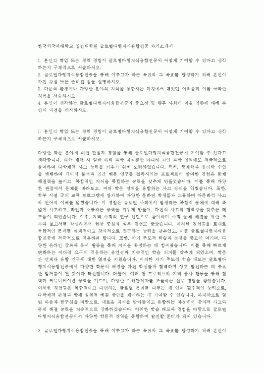 한국외국어대학교 일반대학원 글로벌다형지식융합전공 자기소개서