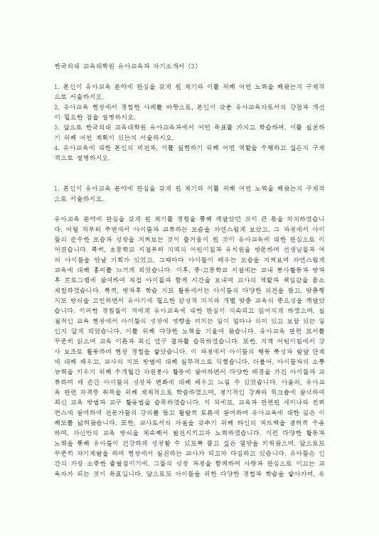 한국외대 교육대학원 유아교육과 자기소개서 (3)