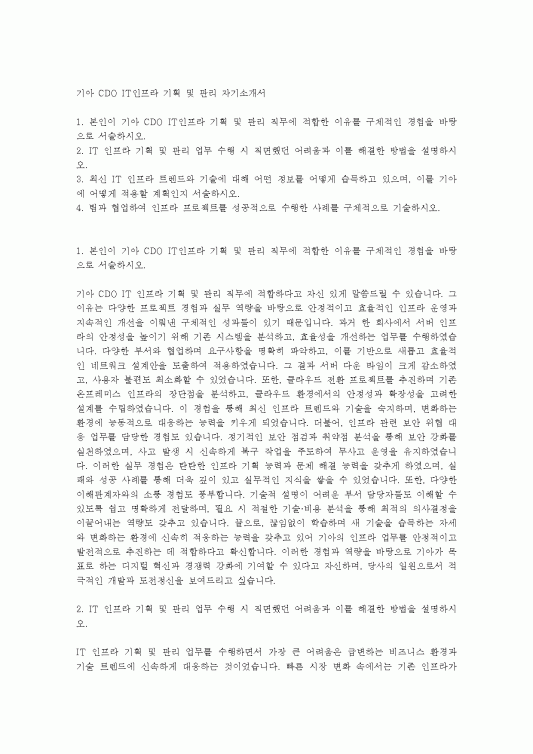 기아 CDO IT인프라 기획 및 관리 자기소개서