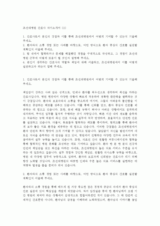조선대병원 간호사 자기소개서 (2)