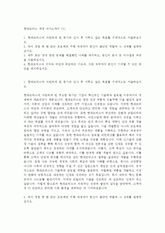 현대모비스 재경 자기소개서 (3)