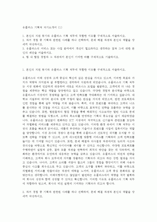 유플러스 기획직 자기소개서 (1)