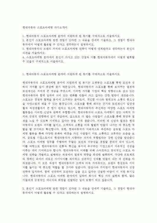 현대자동차 스포츠마케팅 자기소개서