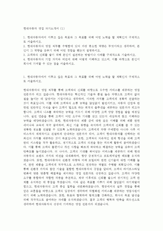 현대자동차 영업 자기소개서 (1)