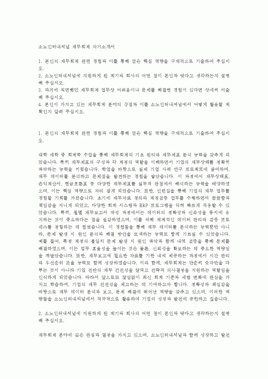 소노인터내셔널 재무회계 자기소개서
