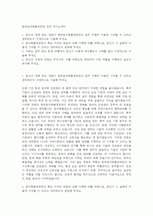 한국원자력환경공단 경영 자기소개서