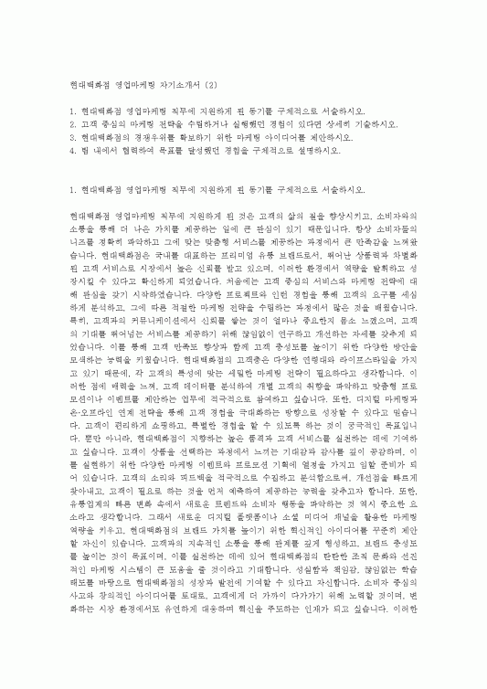 현대백화점 영업마케팅 자기소개서 (2)
