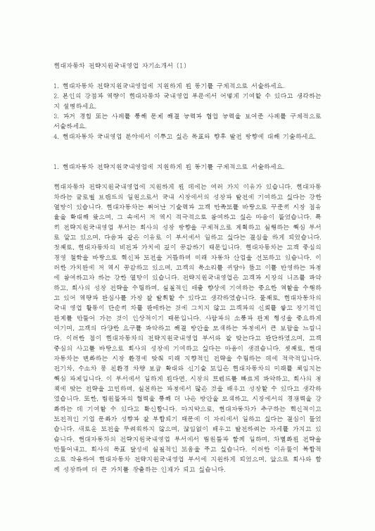 현대자동차 전략지원국내영업 자기소개서 (1)