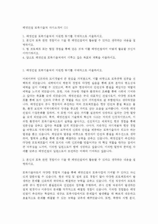 태영건설 토목기술직 자기소개서 (3)