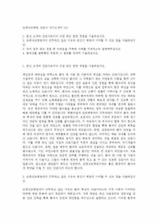 은평성모병원 간호사 자기소개서 (4)
