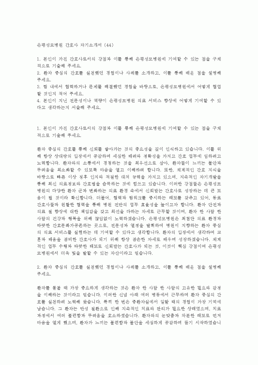 은평성모병원 간호사 자기소개서 (44)