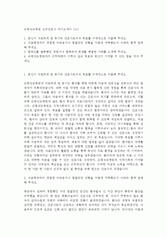 은평성모병원 신규간호사 자기소개서 (21)
