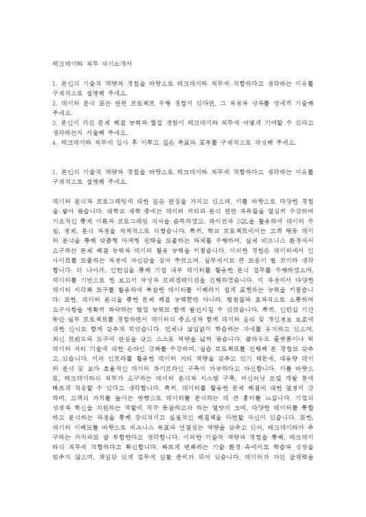 테크데이타 직무 자기소개서