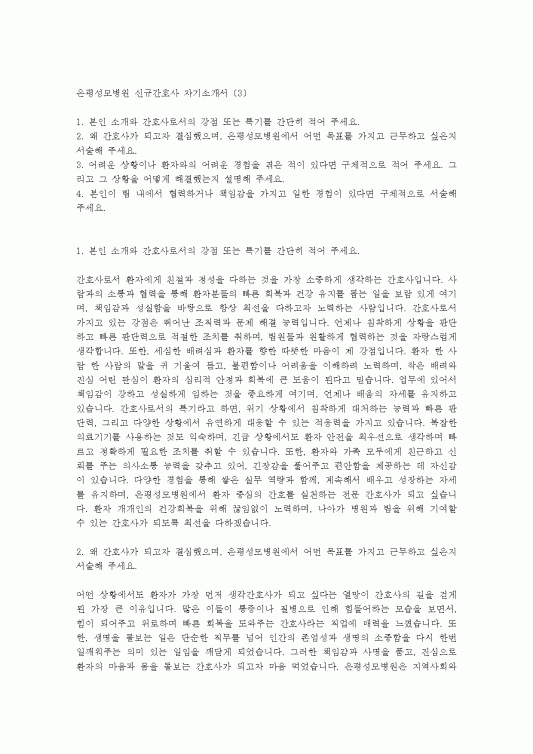은평성모병원 신규간호사 자기소개서 (3)