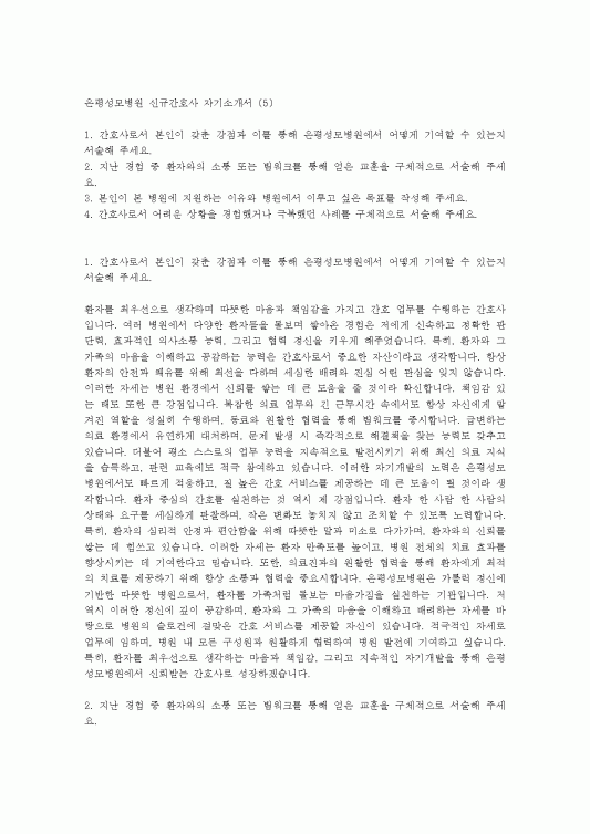 은평성모병원 신규간호사 자기소개서 (5)