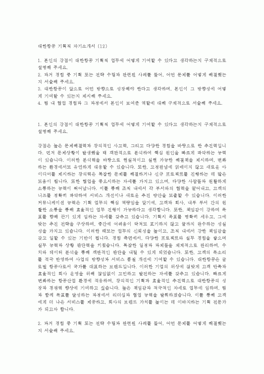 대한항공 기획직 자기소개서 (12)