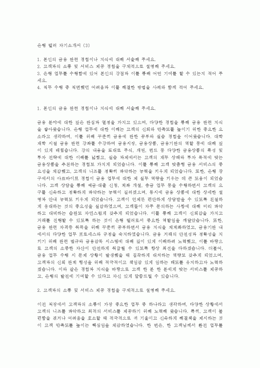 은행 텔러 자기소개서 (3)