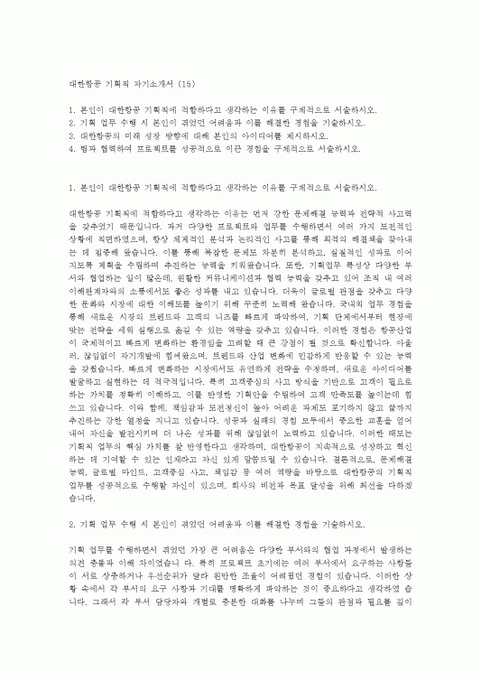 대한항공 기획직 자기소개서 (15)