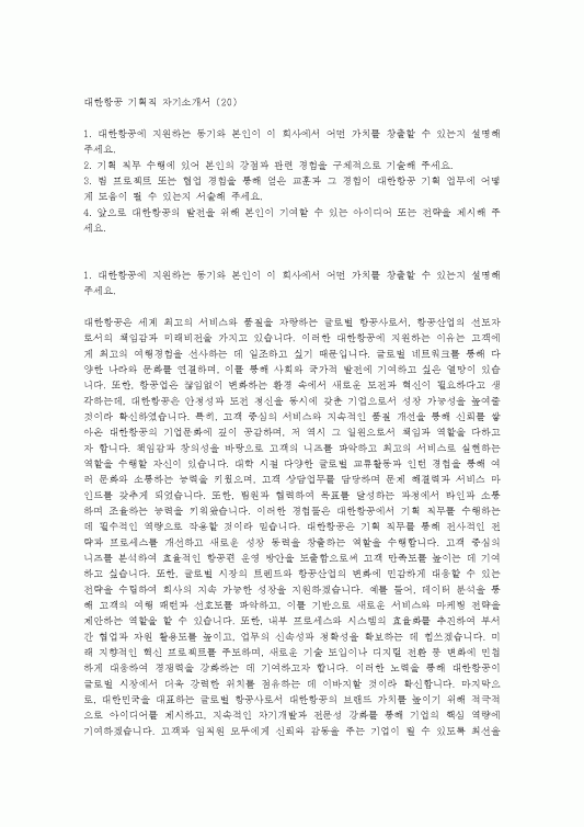 대한항공 기획직 자기소개서 (20)