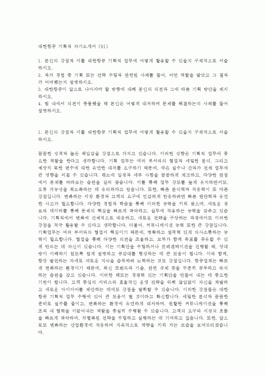 대한항공 기획직 자기소개서 (51)