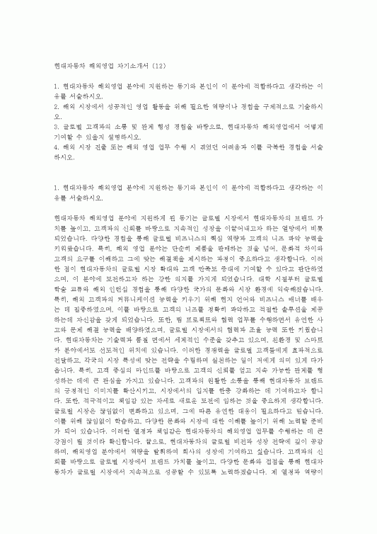 현대자동차 해외영업 자기소개서 (12)