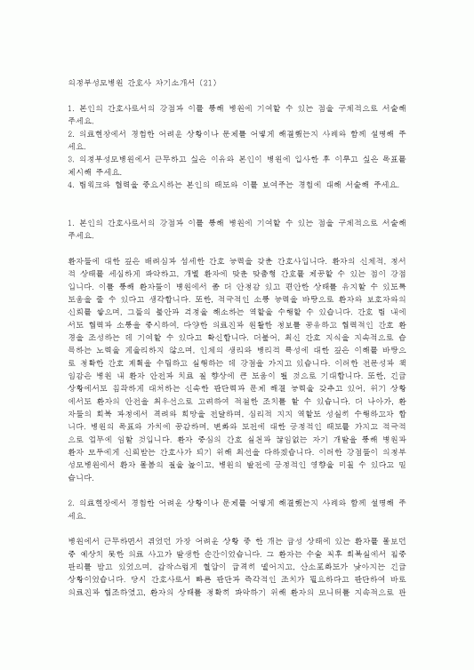 의정부성모병원 간호사 자기소개서 (21)