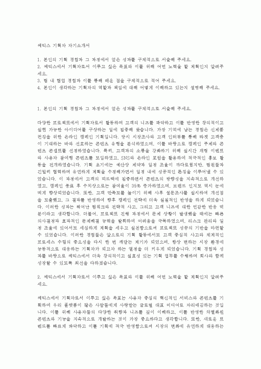쎄믹스 기획자 자기소개서