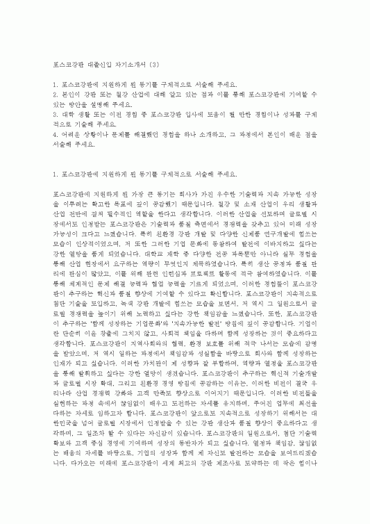 포스코강판 대졸신입 자기소개서 (3)