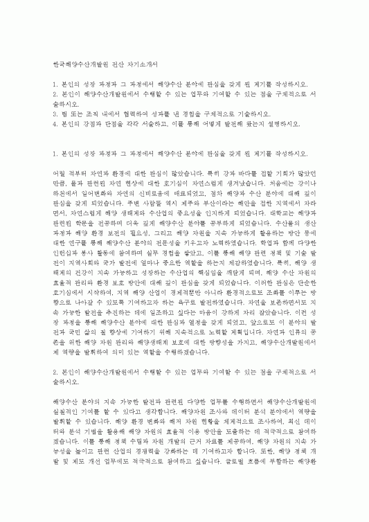 한국해양수산개발원 전산 자기소개서