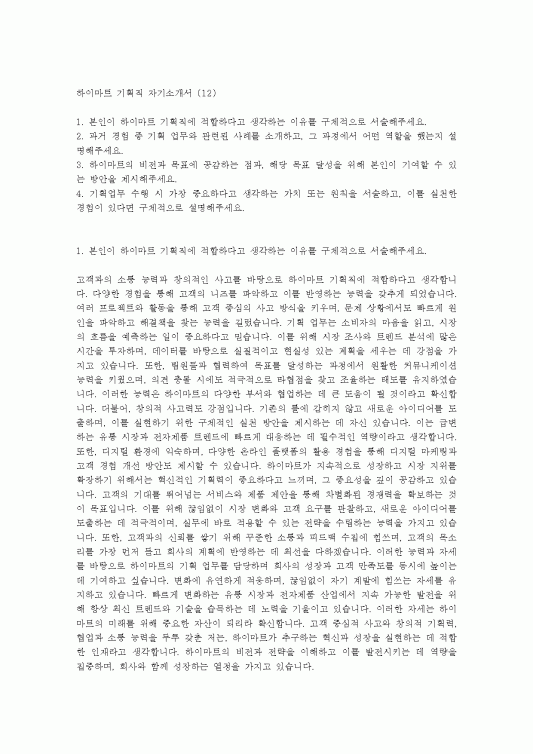 하이마트 기획직 자기소개서 (12)
