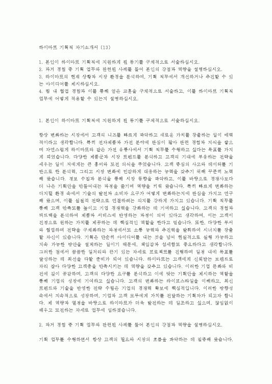 하이마트 기획직 자기소개서 (13)