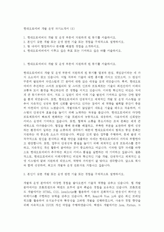 현대오토에버 개발 운영 자기소개서 (6)