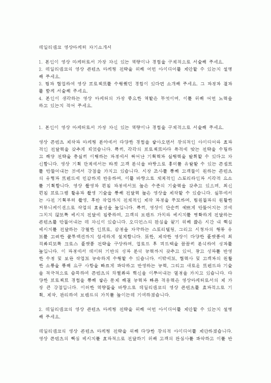 데일리앤코 영상마케터 자기소개서