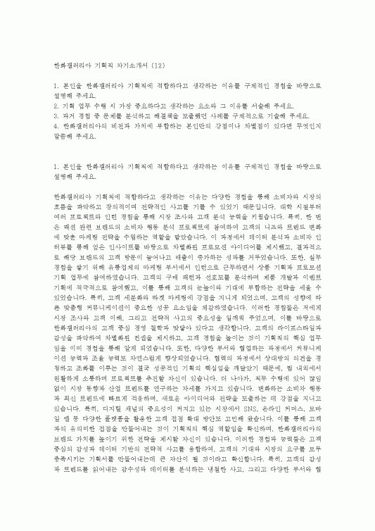 한화갤러리아 기획직 자기소개서 (12)
