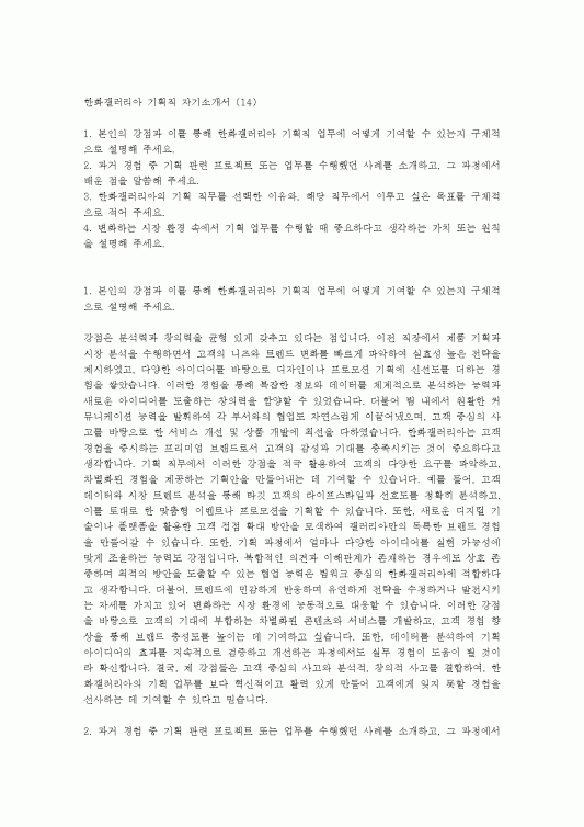 한화갤러리아 기획직 자기소개서 (14)