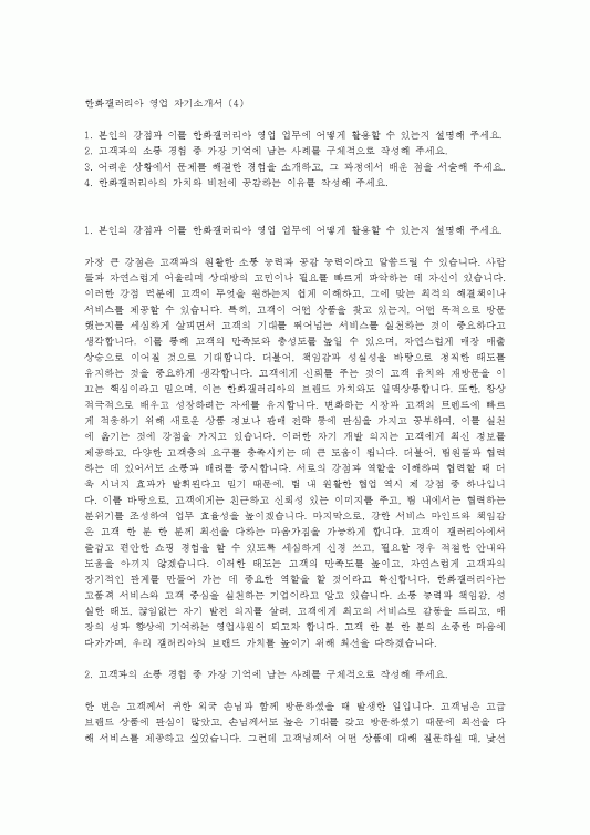 한화갤러리아 영업 자기소개서 (4)