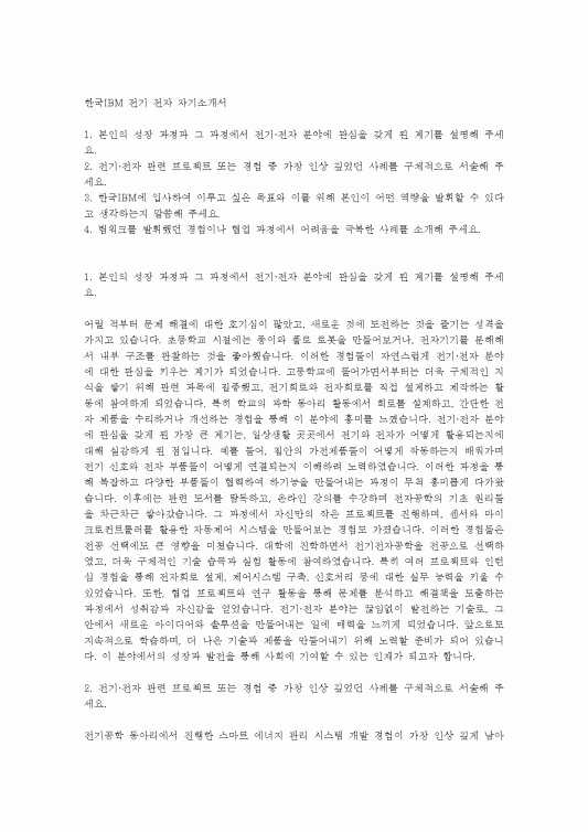 한국IBM 전기 전자 자기소개서