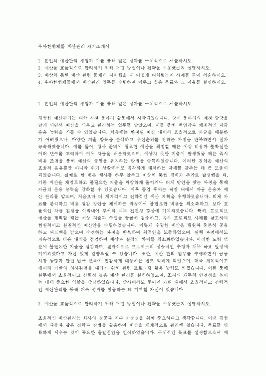 우아한형제들 예산관리 자기소개서