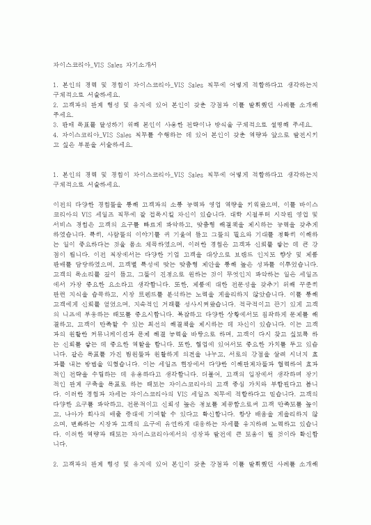 자이스코리아_VIS Sales 자기소개서