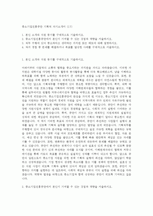 중소기업진흥공단 기획직 자기소개서 (17)
