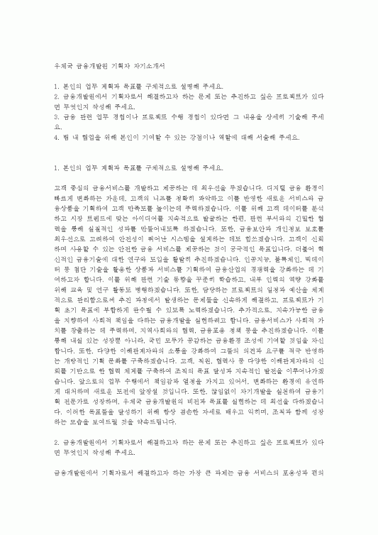 우체국 금융개발원 기획자 자기소개서
