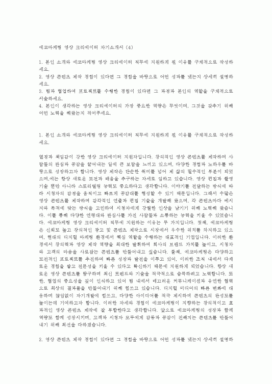 에코마케팅 영상 크리에이터 자기소개서 (4)