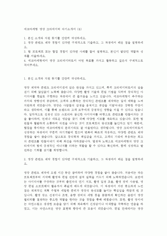 에코마케팅 영상 크리에이터 자기소개서 (8)